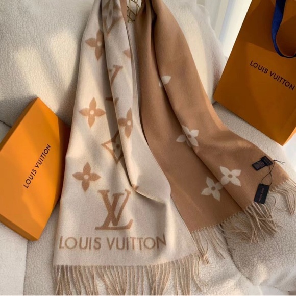 Louis Vuitton | Accessories | Louis Vuitton Tan And Cream Scarf | Poshmark